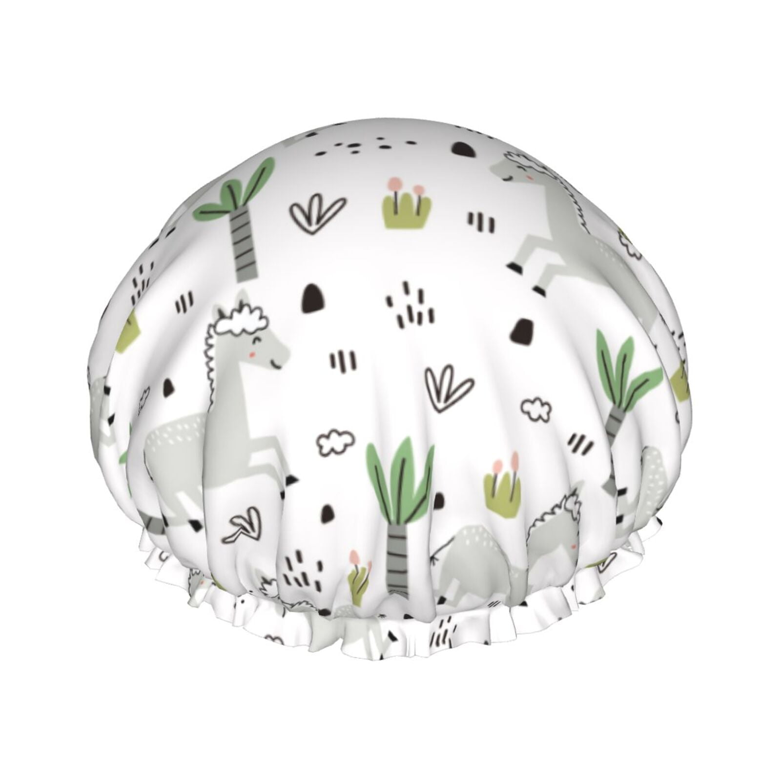 Bohemian Funny Cute Horse White Shower Cap for Women, Double Waterproof ...