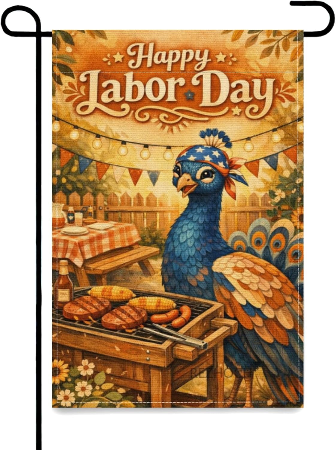 Bohemian Garden Flag 12x18 Inch Boho Peacock BBQ Party Happy Labor Day ...