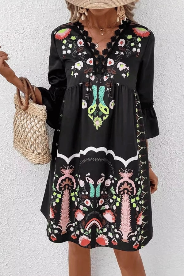 Bohemian Garden Smock Dress (M, Black) - Walmart.com