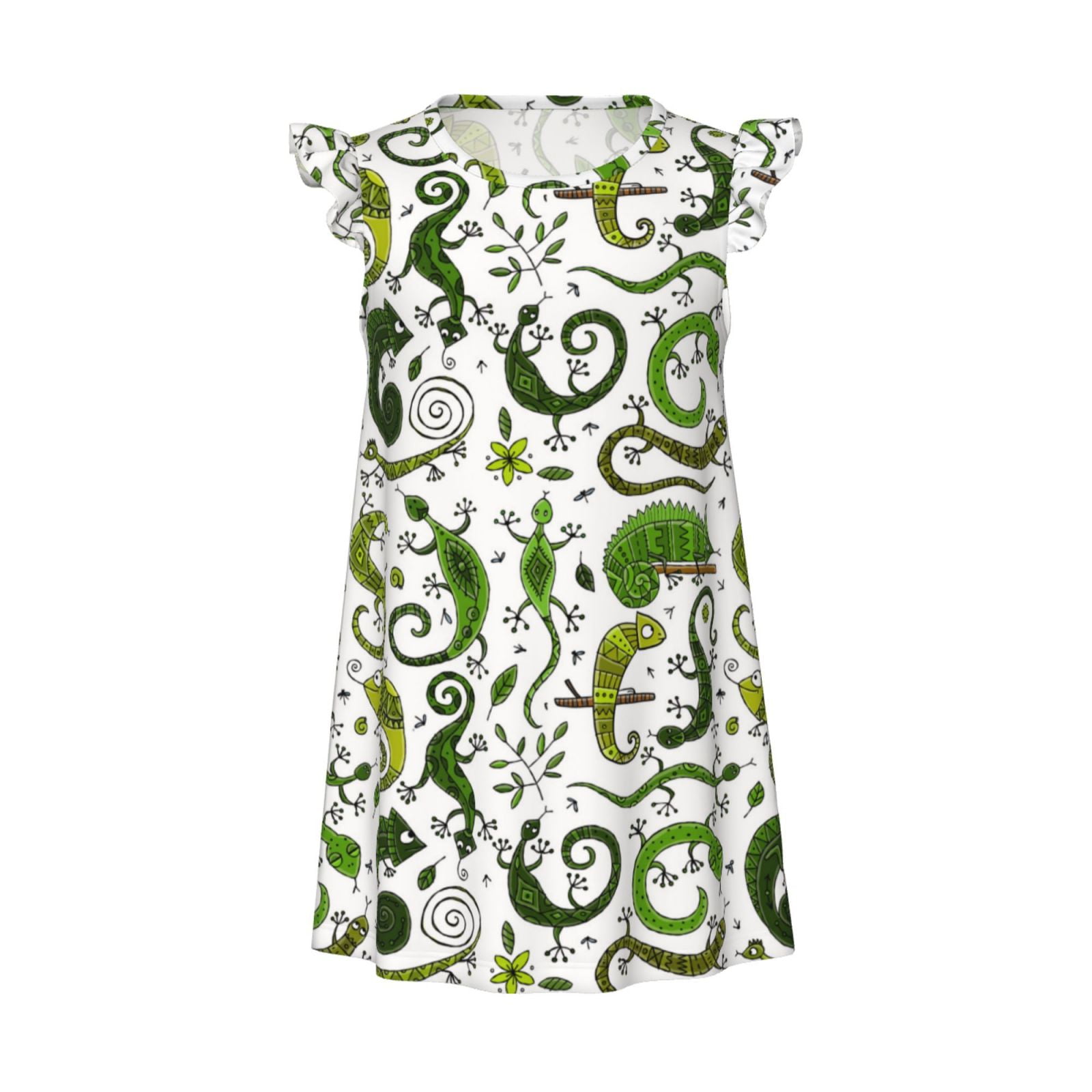 Bohemian Gecko Lizard Green Girls Nightgown, Flutter Short Sleeves ...