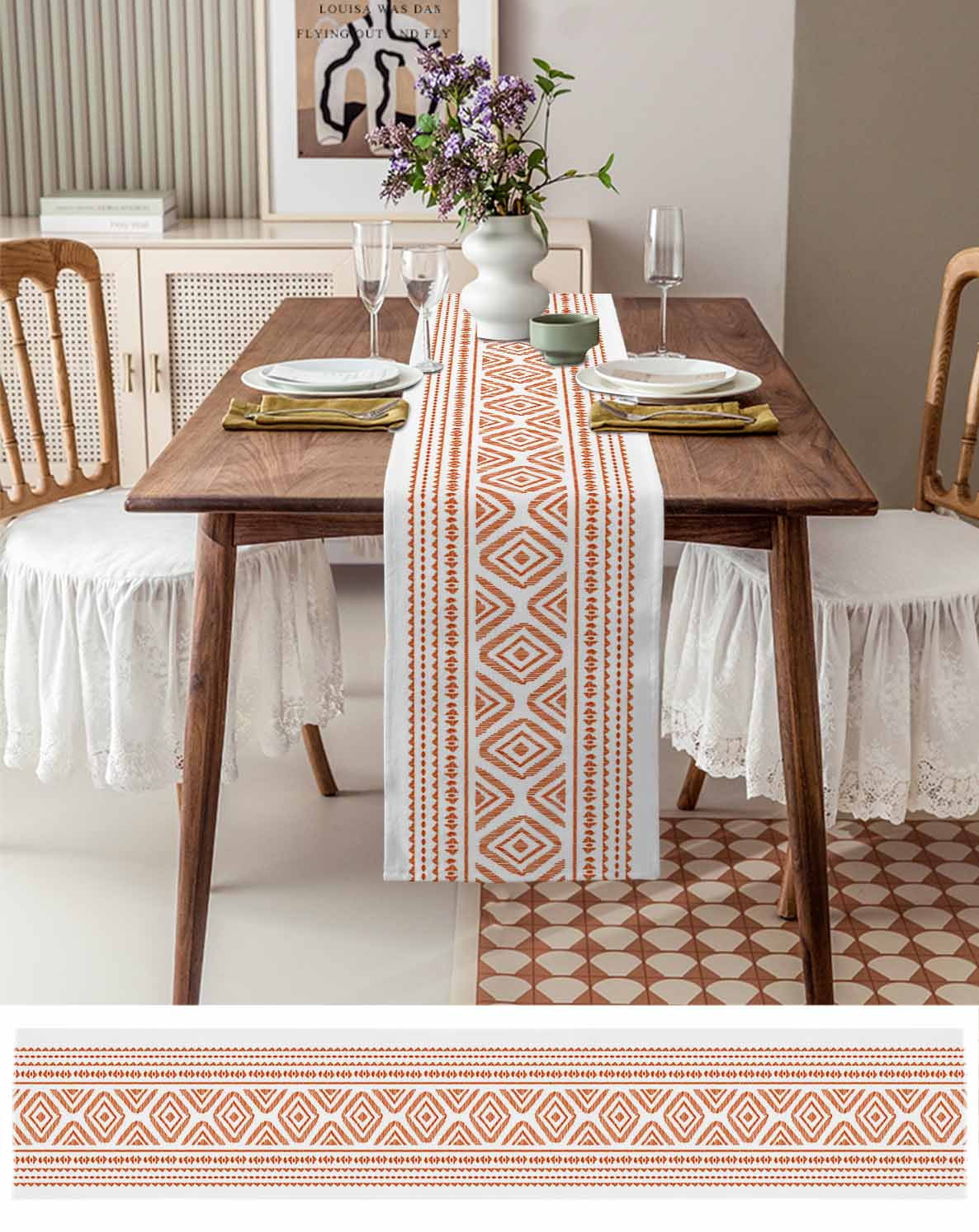 Bohemian Geometric Abstract Art Table Runner 13x72in Non-Slip Cotton ...