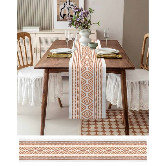 Bohemian Geometric Abstract Art Table Runner 13x72in Non-Slip Cotton ...