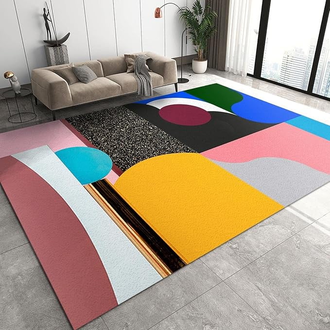 Bohemian Geometric Color Block Area Rug, Pink Yellow Purple Blue Yellow ...