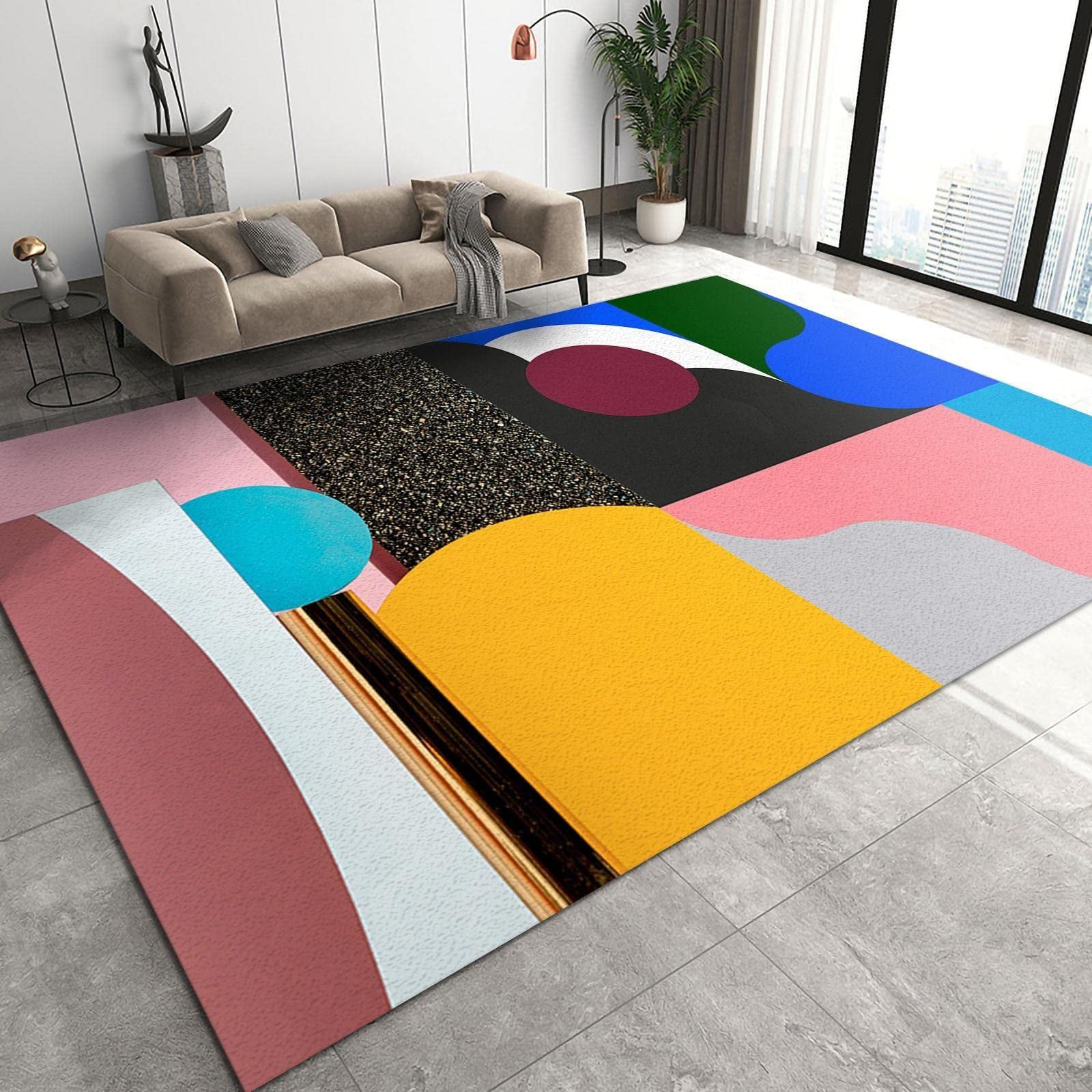 Bohemian Geometric Color Block Area Rugs, Pink Yellow Purple Blue ...