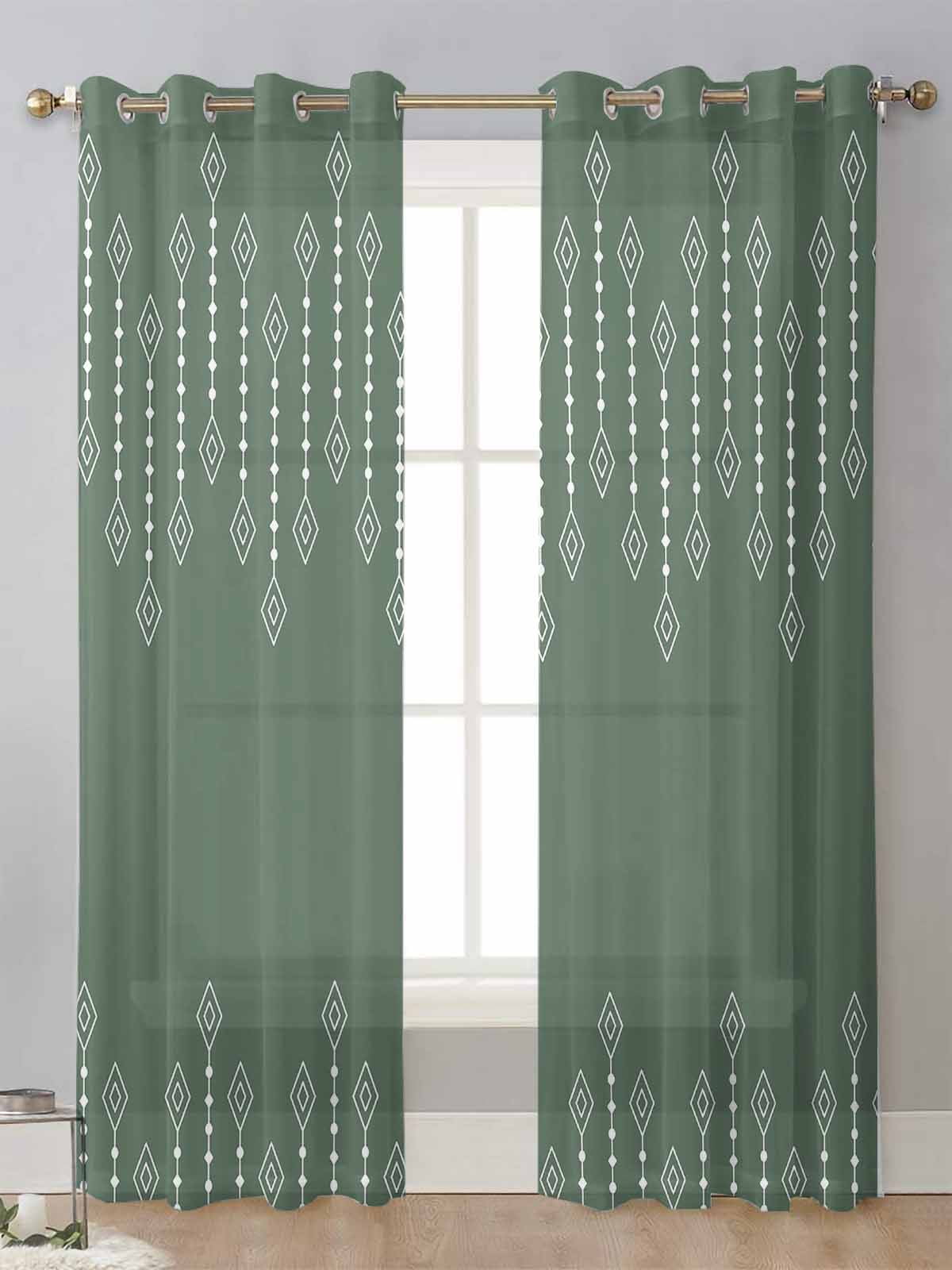 Bohemian Geometric Lines Green Sheer Curtains For Living Room Window ...