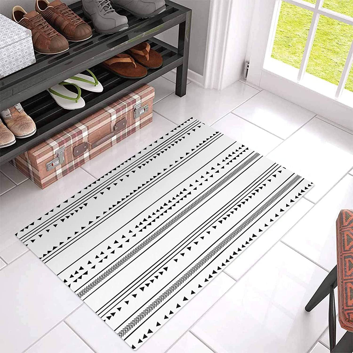 Bohemian Geometric Lines on White Welcome Indoor Door Mats,Non Skid ...