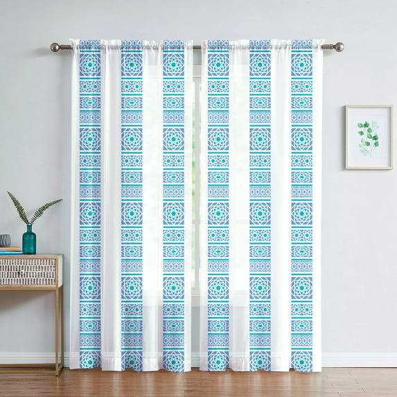 Bohemian Geometric Pattern Sheer Voile Curtain Exotic Lines Print ...