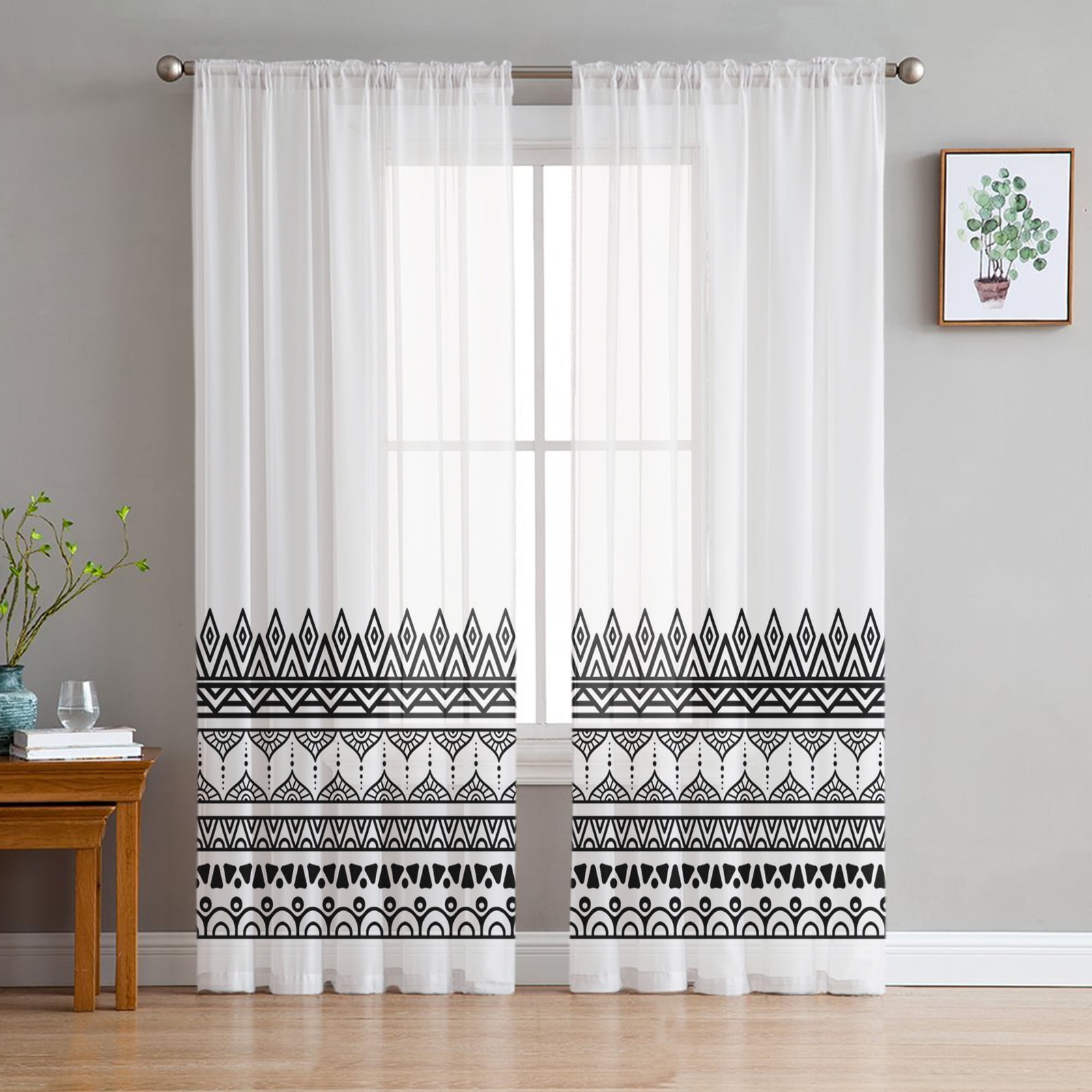 Bohemian Geometric Pattern Sheer Voile Curtain Exotic Lines Print ...