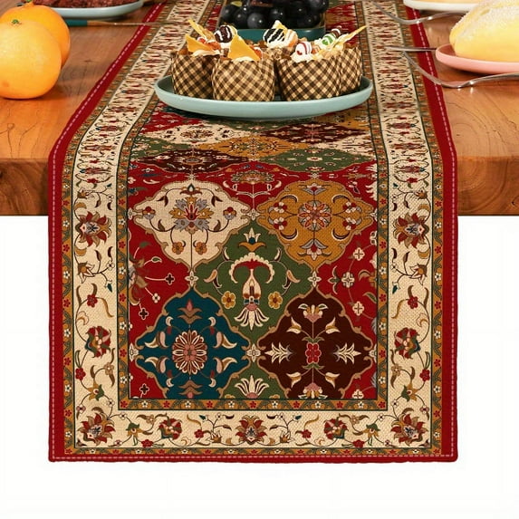 Bohemian Geometric Pattern Table Runner Linen Kitchen Table ration for ...