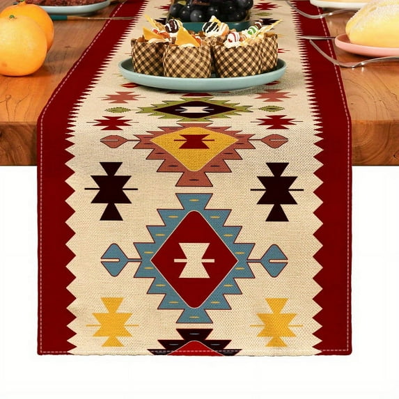 Bohemian Geometric Pattern Table Runner Linen Kitchen Table ration for ...