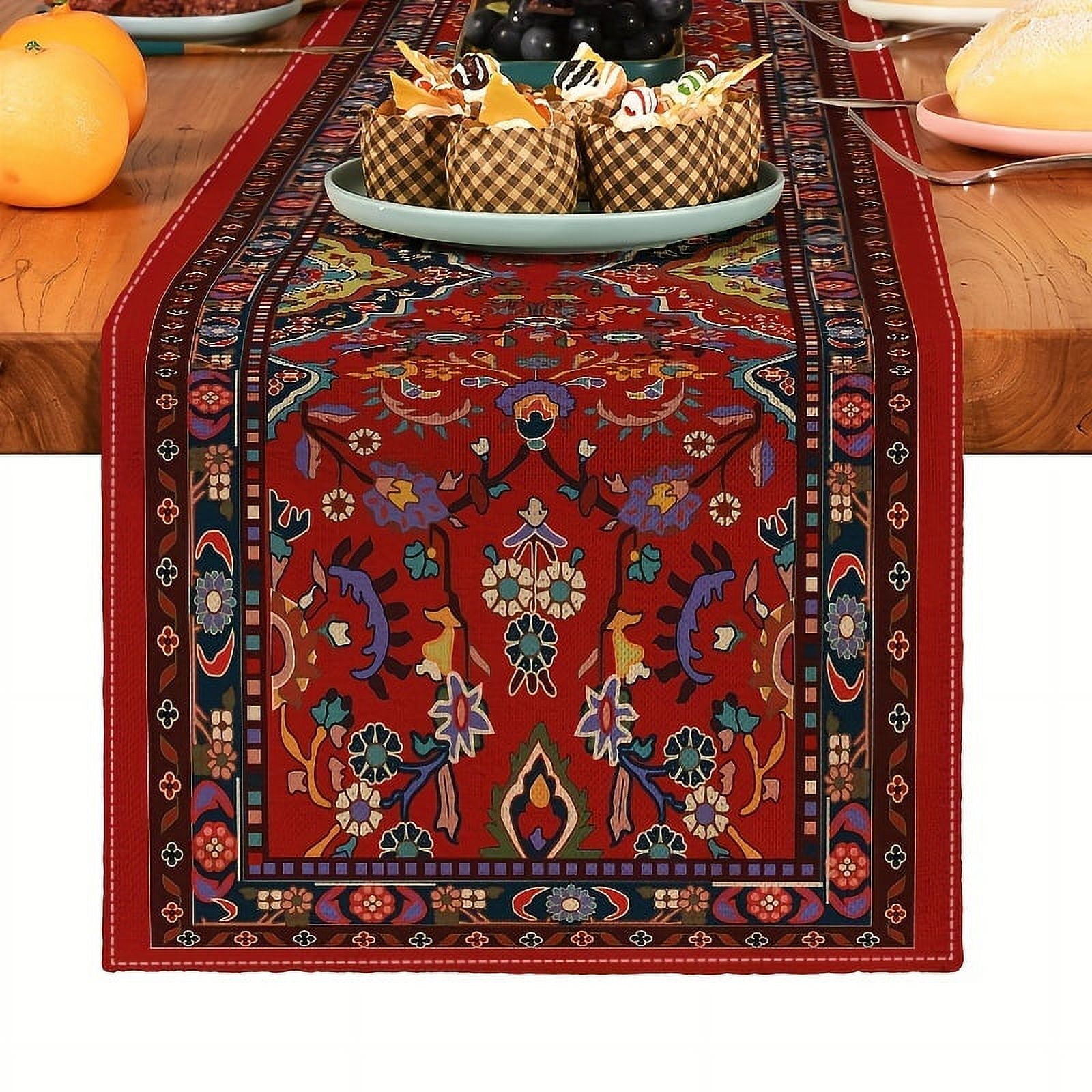 Bohemian Geometric Pattern Table Runner Linen Kitchen ration ...