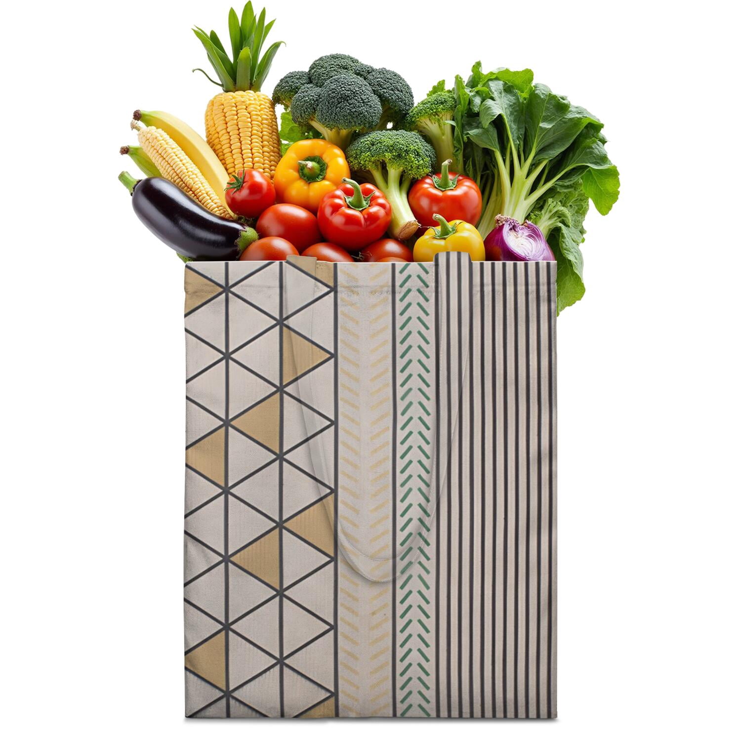 Bohemian Geometric Plaid Reusable Tote Bag - Spacious Foldable Grocery ...