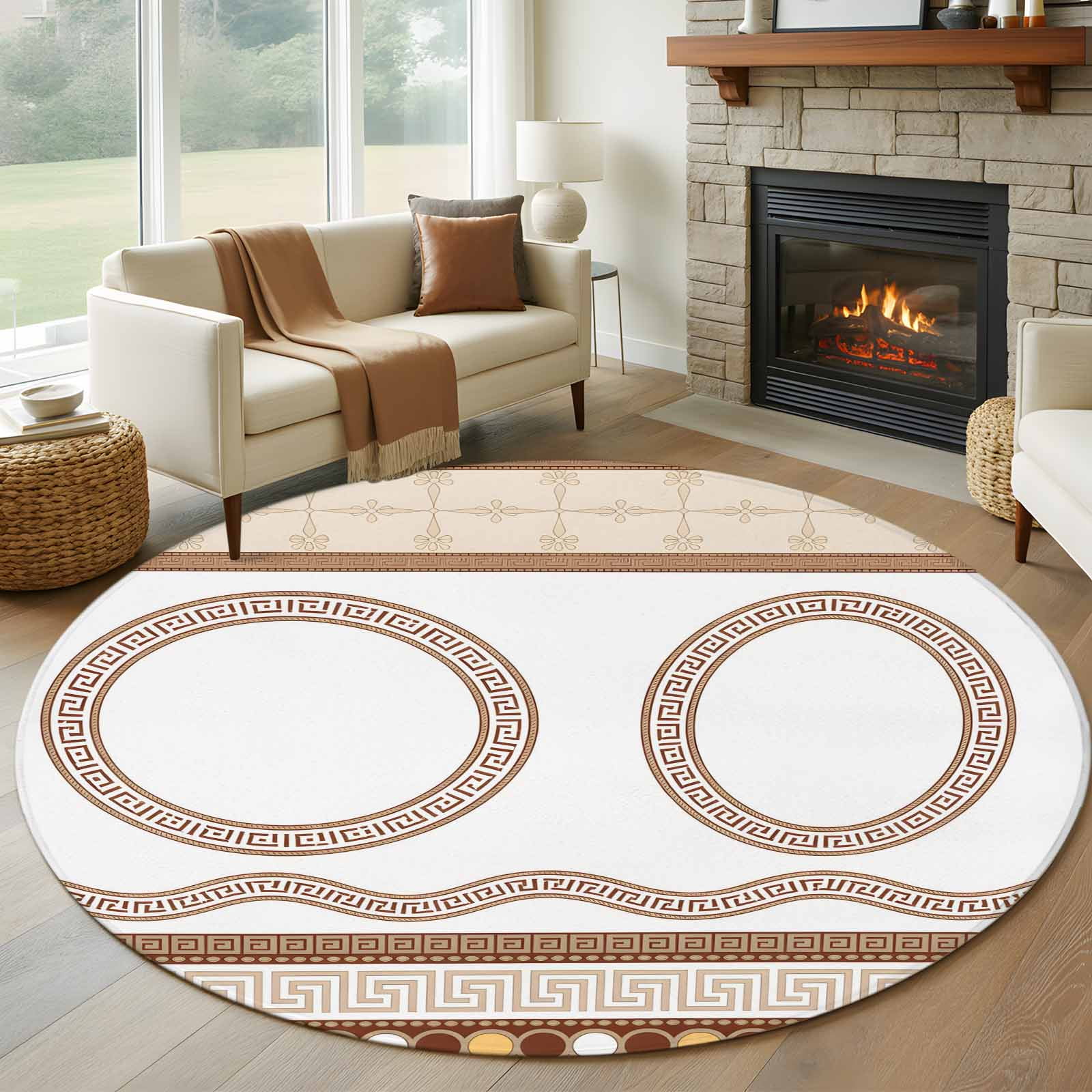 Bohemian Geometric Round Rug 5ft Washable Circle Kitchen Rugs Non Slip ...