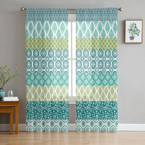 Bohemian Geometric Stripe Blue Green Turquoise Bedroom Transparent ...