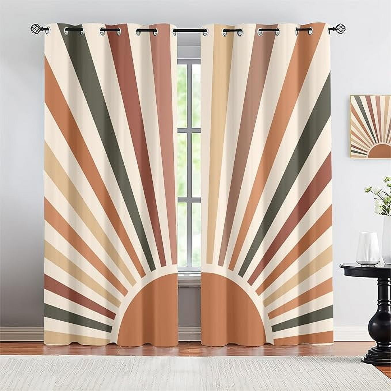 Bohemian Geometric Sun Lines Blackout Curtains, Medieval Rainbow ...