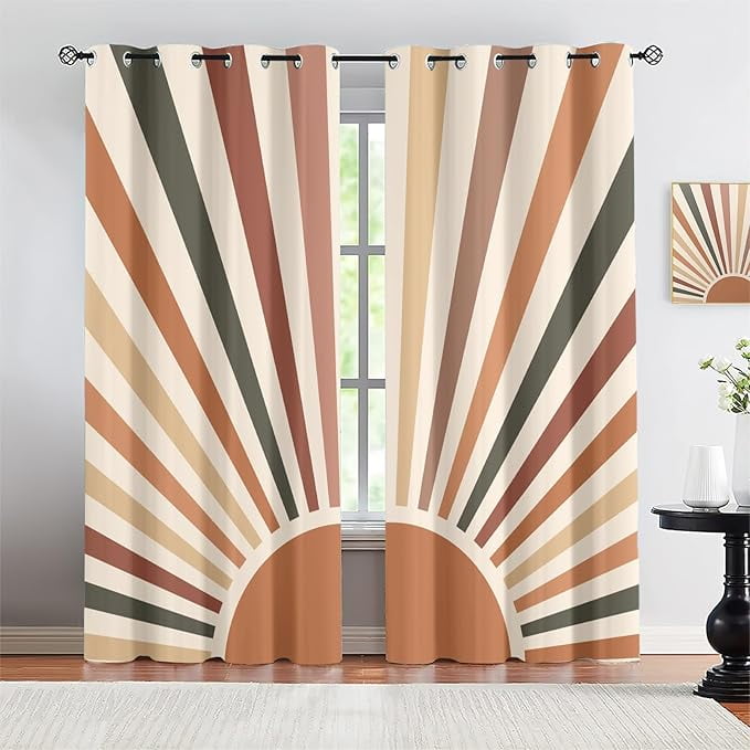 Bohemian Geometric Sun Lines Blackout Curtains, Medieval Rainbow ...