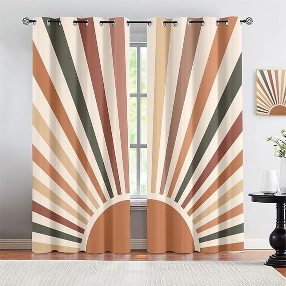 Bohemian Geometric Sun Lines Blackout Curtains, Medieval Rainbow ...