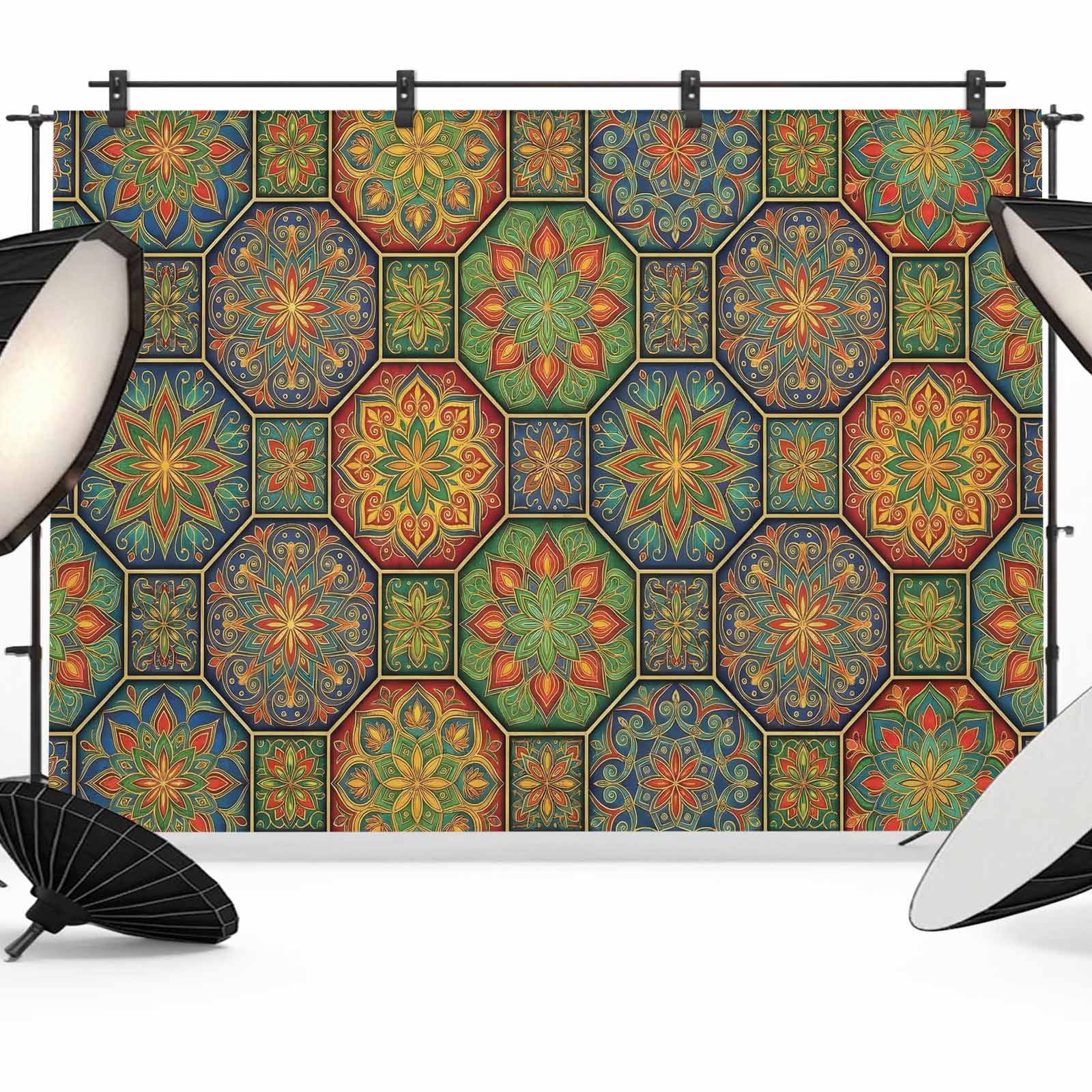 Bohemian Gold Floral Photography Backdrop 10x8FT, Boho Tribal Ethnic ...