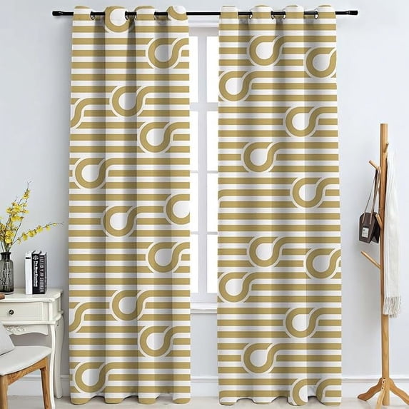 Bohemian Gold Stripes Window Curtains, Abstract Twisted Irregular Lines ...