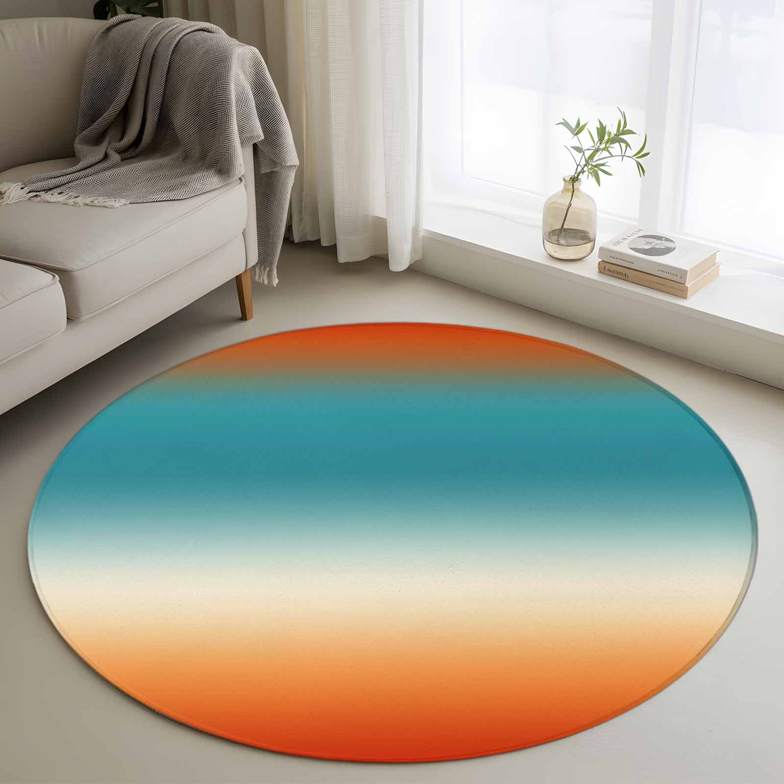 Bohemian Gradient Blue 4FT Round Area Rugs Modern Minimalist Red Orange ...