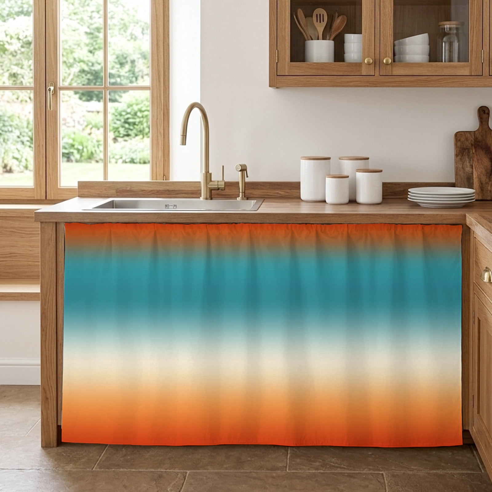 Bohemian Gradient Blue Cabinet Curtains for Kitchen 32"Wx55"L, Modern ...