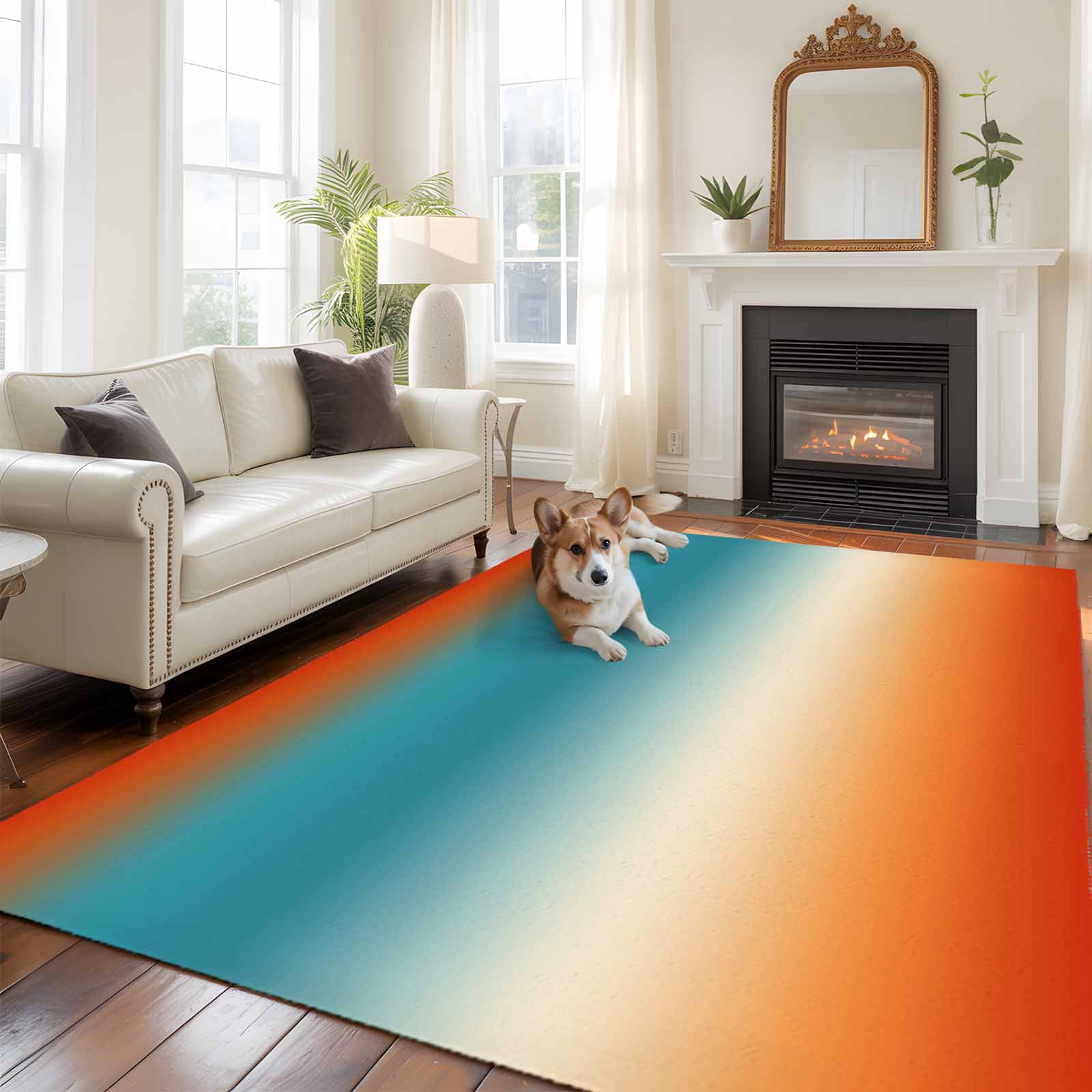 Bohemian Gradient Blue Washable Area Rug 8x10 Modern Minimalist Red ...