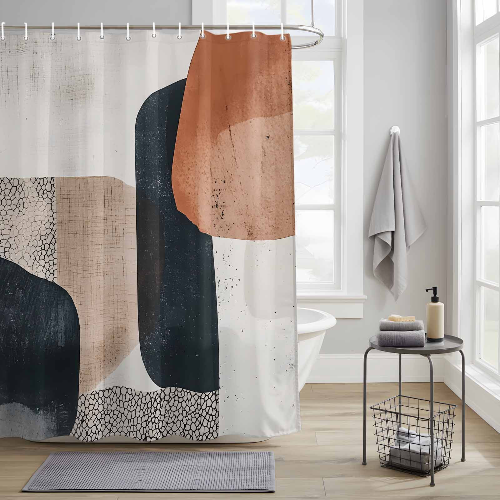 Bohemian Gradient Color Block Shower Curtain Set, Waterproof Shower ...