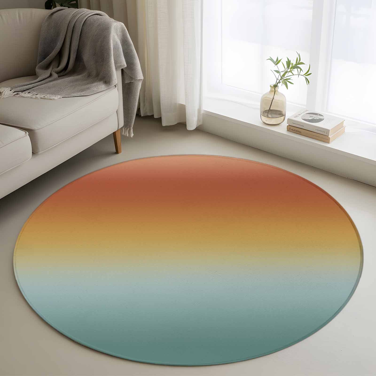 Bohemian Gradient Green 4FT Round Area Rugs Modern Minimalist Orange ...