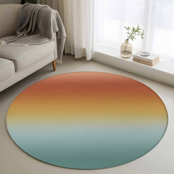 Bohemian Gradient Green 4FT Round Area Rugs Modern Minimalist Orange ...