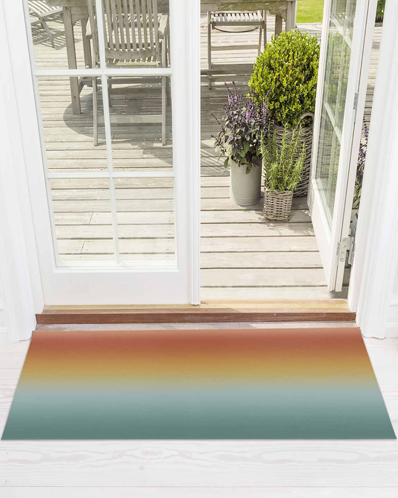 Bohemian Gradient Green Front Door Mat Modern Minimalist Orange Yellow ...