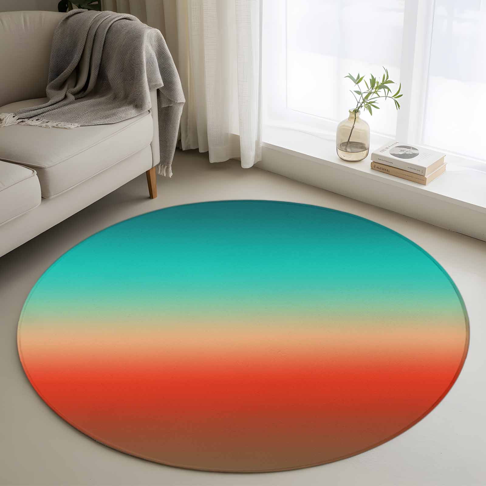 Bohemian Gradient Red 4FT Round Area Rugs Modern Minimalist Green Brown ...
