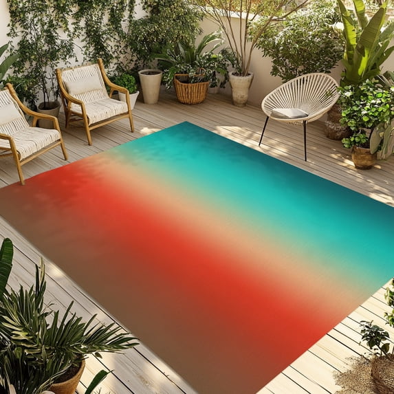 Bohemian Gradient Red Outdoor Rug, Modern Minimalist Green Brown Ocean ...