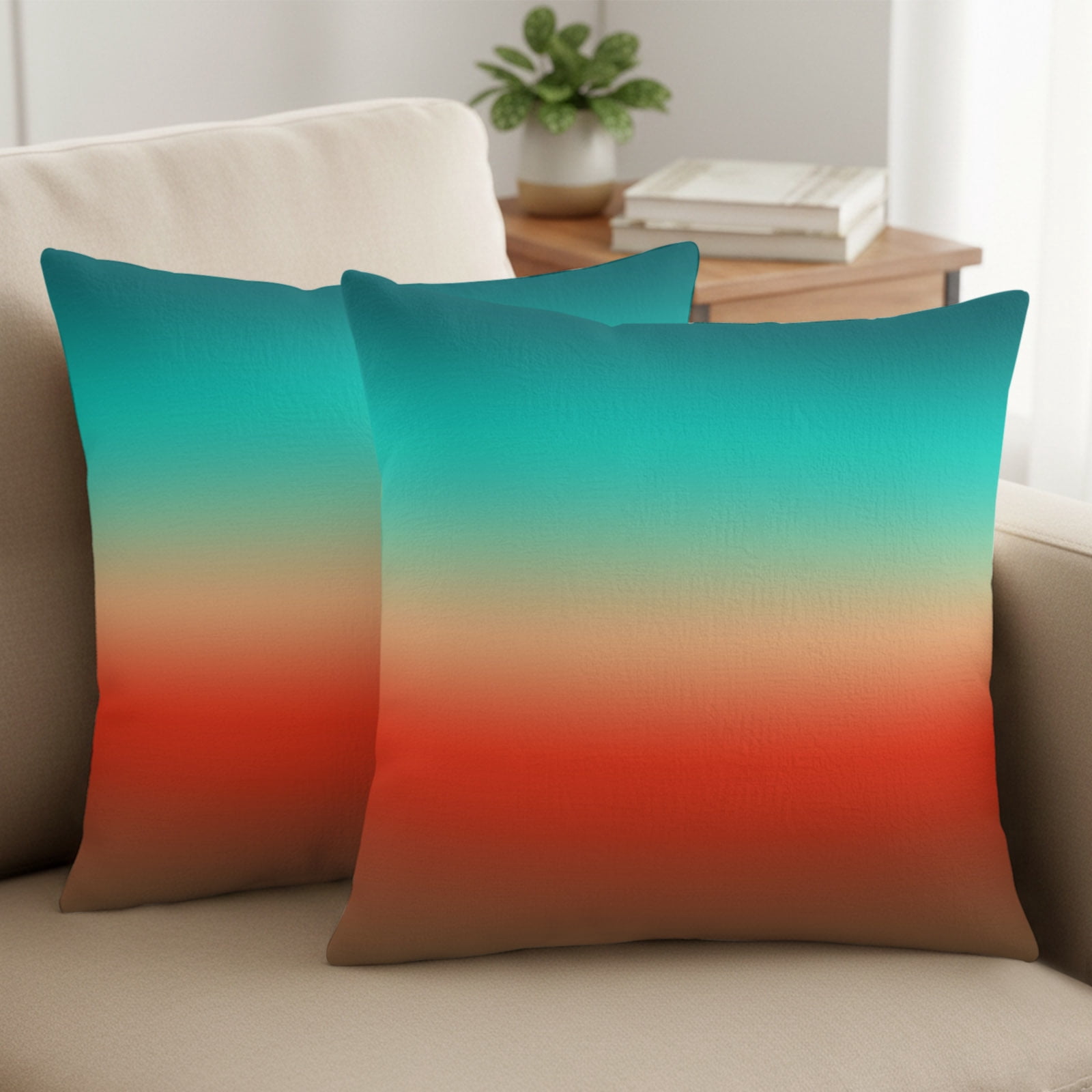 Bohemian Gradient Red Pillow Covers Set of 2, Modern Minimalist Green ...