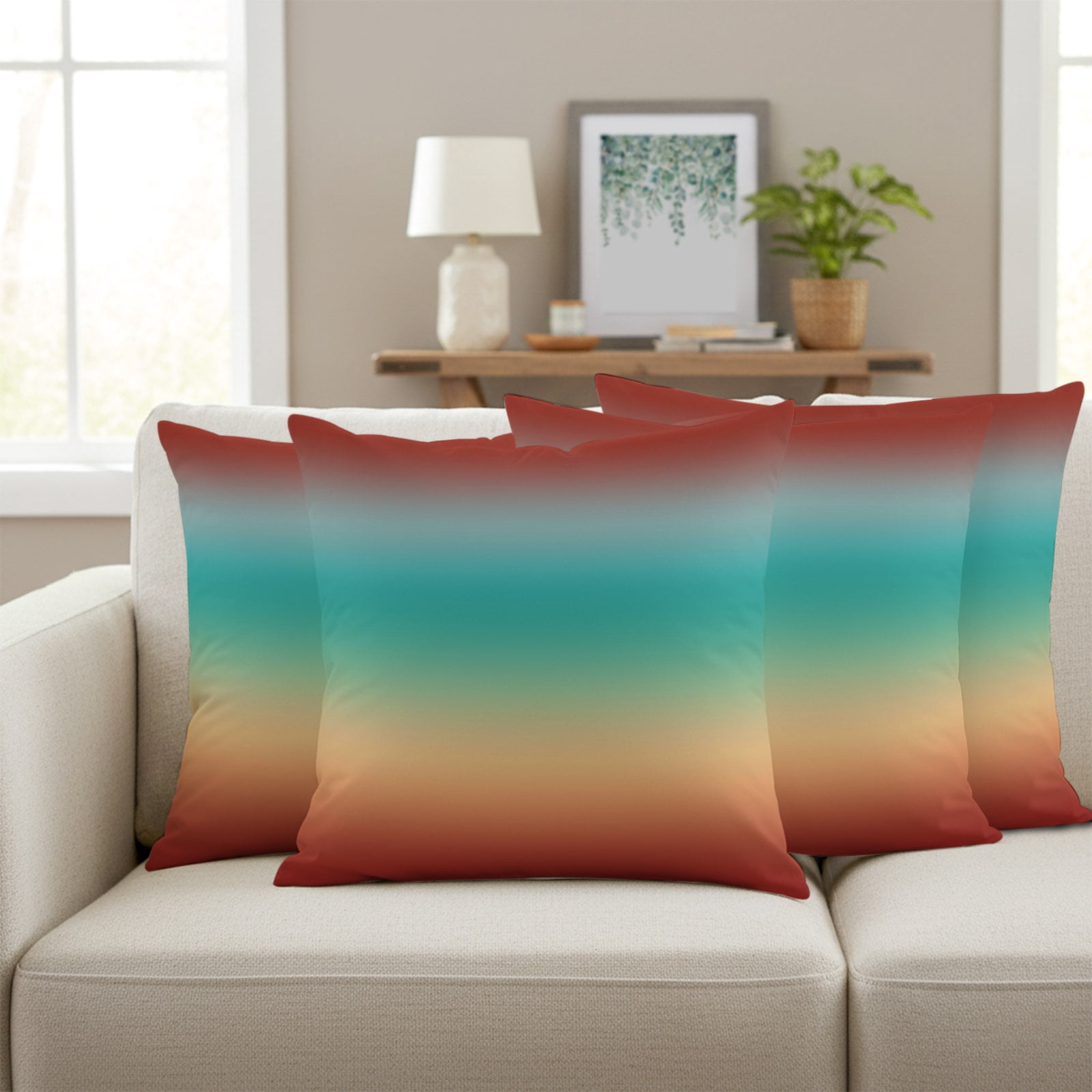 Bohemian Gradient Red Pillow Covers Set of 4, Modern Minimalist Green ...