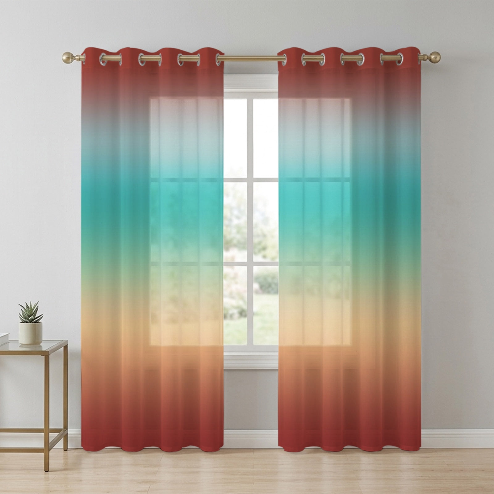 Bohemian Gradient Red Sheer Curtains 63 Inch Long 2 Panels, Modern ...