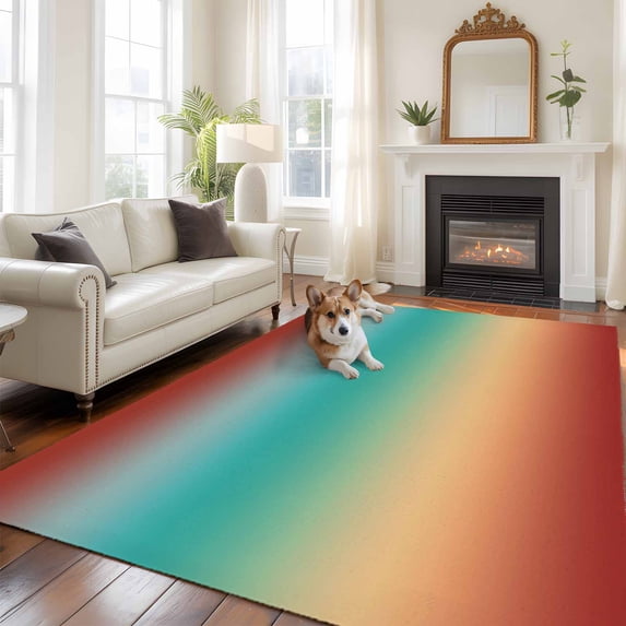 Bohemian Gradient Red Washable Area Rug 5x7 Modern Minimalist Green ...