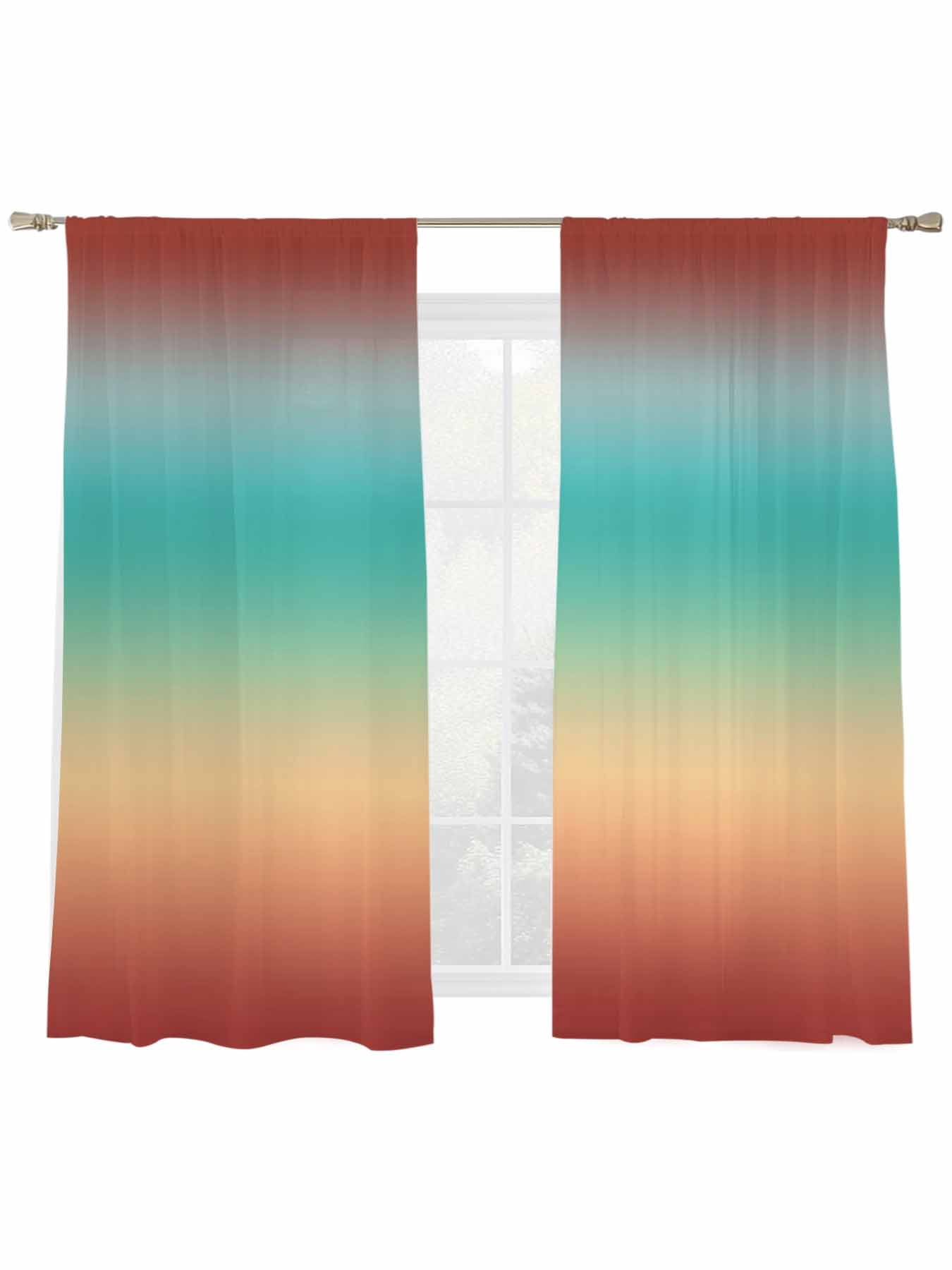 Bohemian Gradient Red Window Sheer Curtain Modern Minimalist Green ...