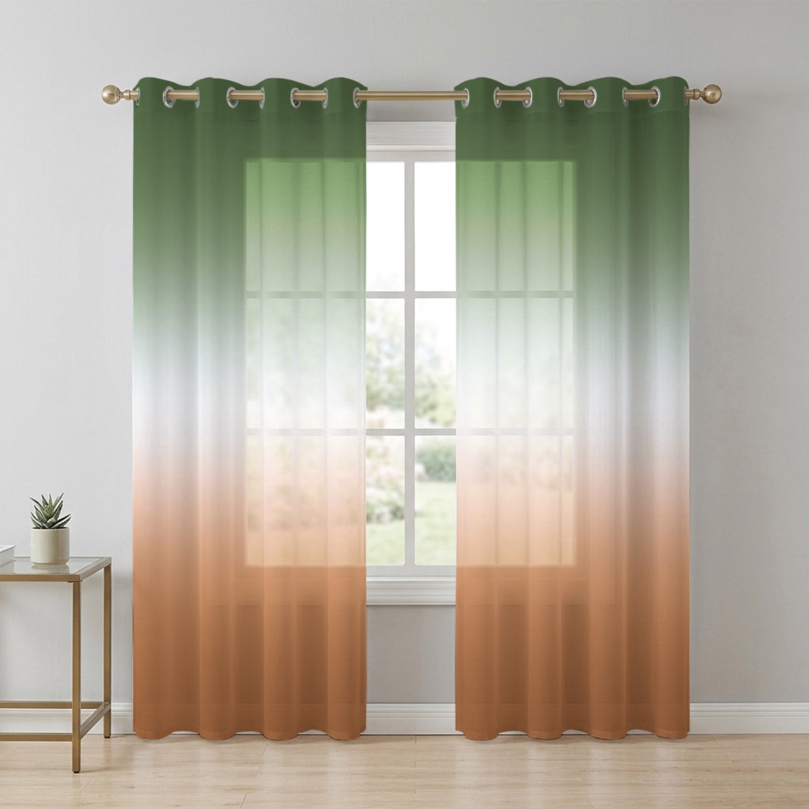 Bohemian Gradient Sage Green Sheer Curtains 96 Inch Long 2 Panels ...