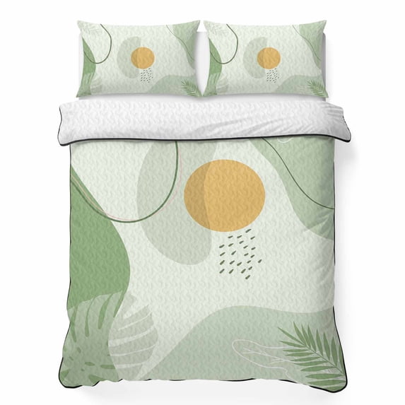 Bohemian Green 3 Piece Quilt Bedding Set with 2 Pillow Shams, Modern ...