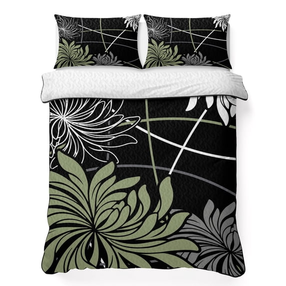 Bohemian Green Floral 3 Piece Quilt Bedding Set with 2 Pillow Shams ...