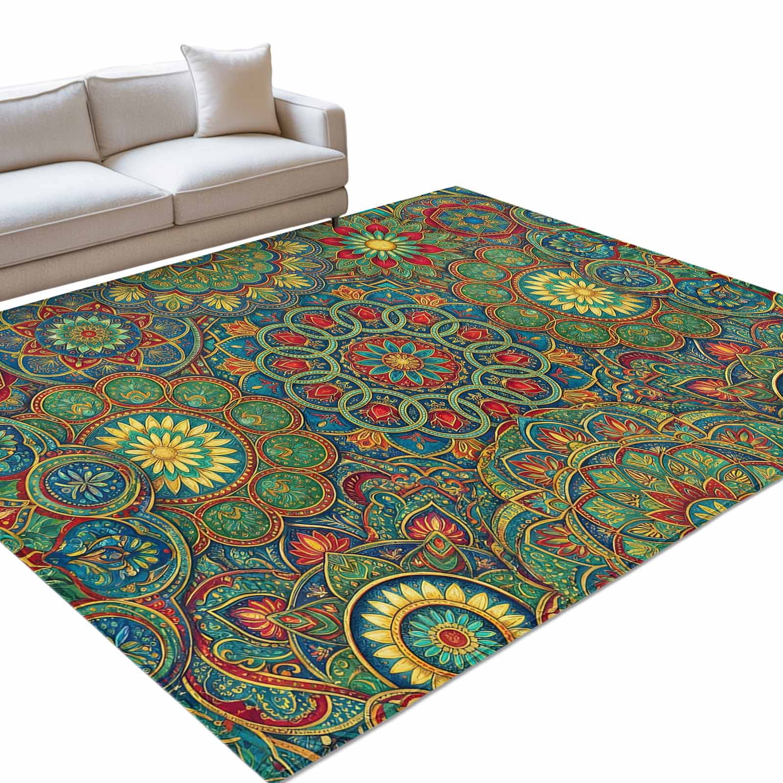 Bohemian Green Floral 5x8ft Non Slip Area Rug Boho Tribal Ethnic ...