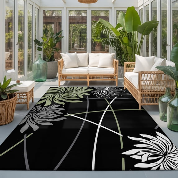 Bohemian Green Floral Area Rugs 2.7'x5' Modern Artistic Grey White ...