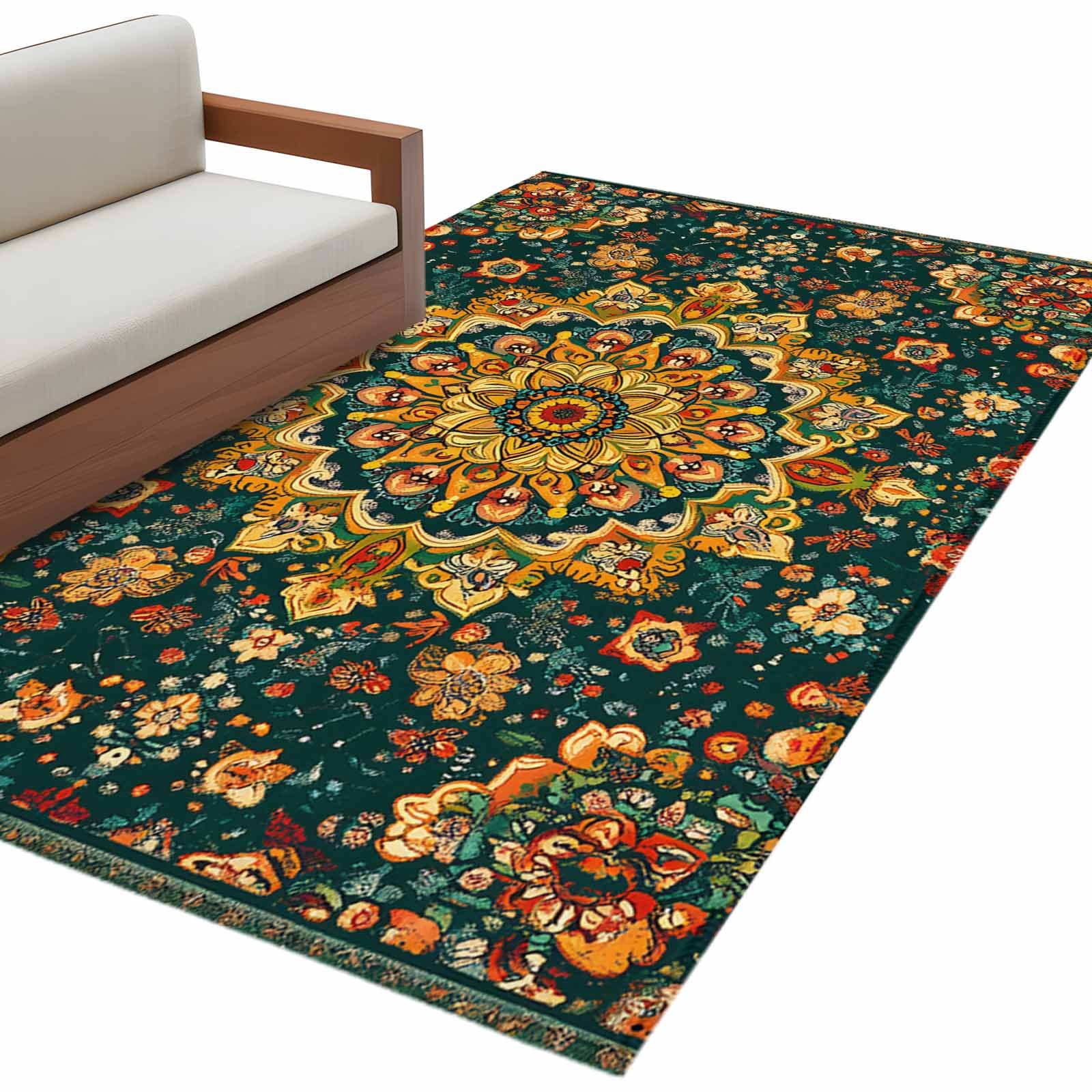 Bohemian Green Floral Pattern Washable Area Rug 4 x 6 ft Vintage Boho ...