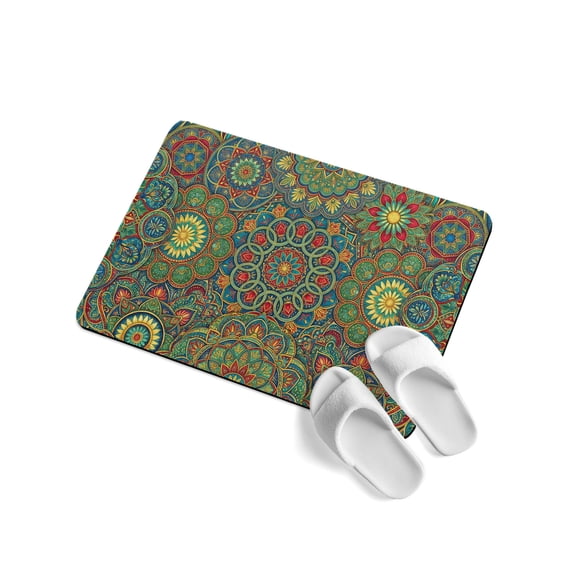 Bohemian Green Floral Soft Diatomaceous Earth Mat, Boho Tribal Ethnic ...