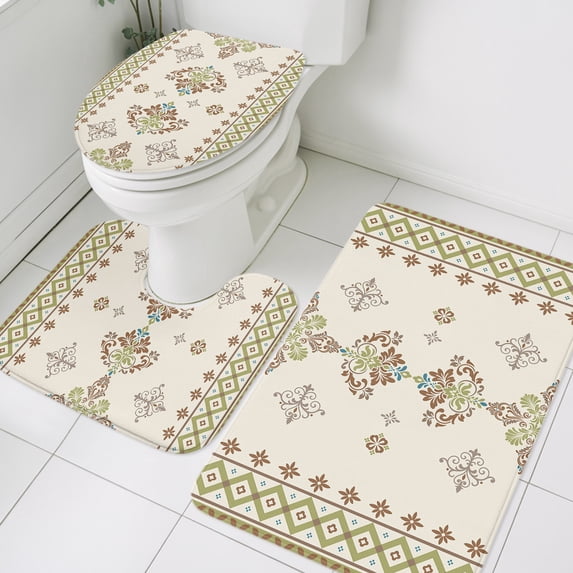 Bohemian Green Flower Bathroom Rugs Set Boho Vintage Tribal Abstract ...