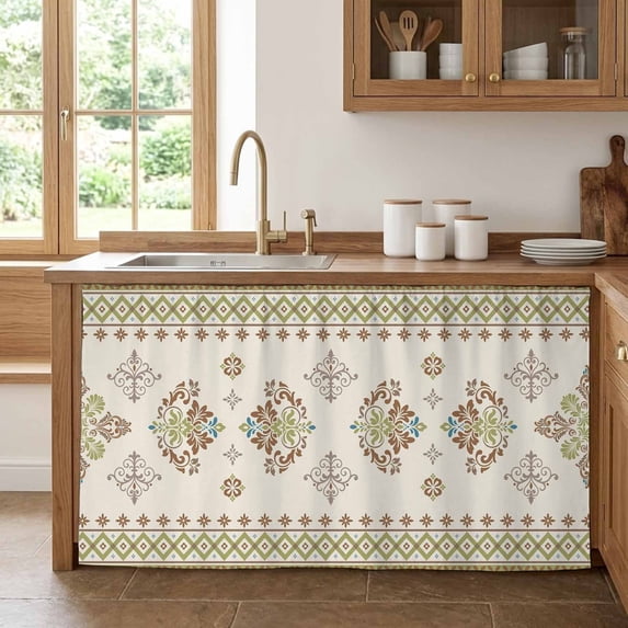 Bohemian Green Flower Cabinet Curtains 32" W x 55" L Boho Vintage ...
