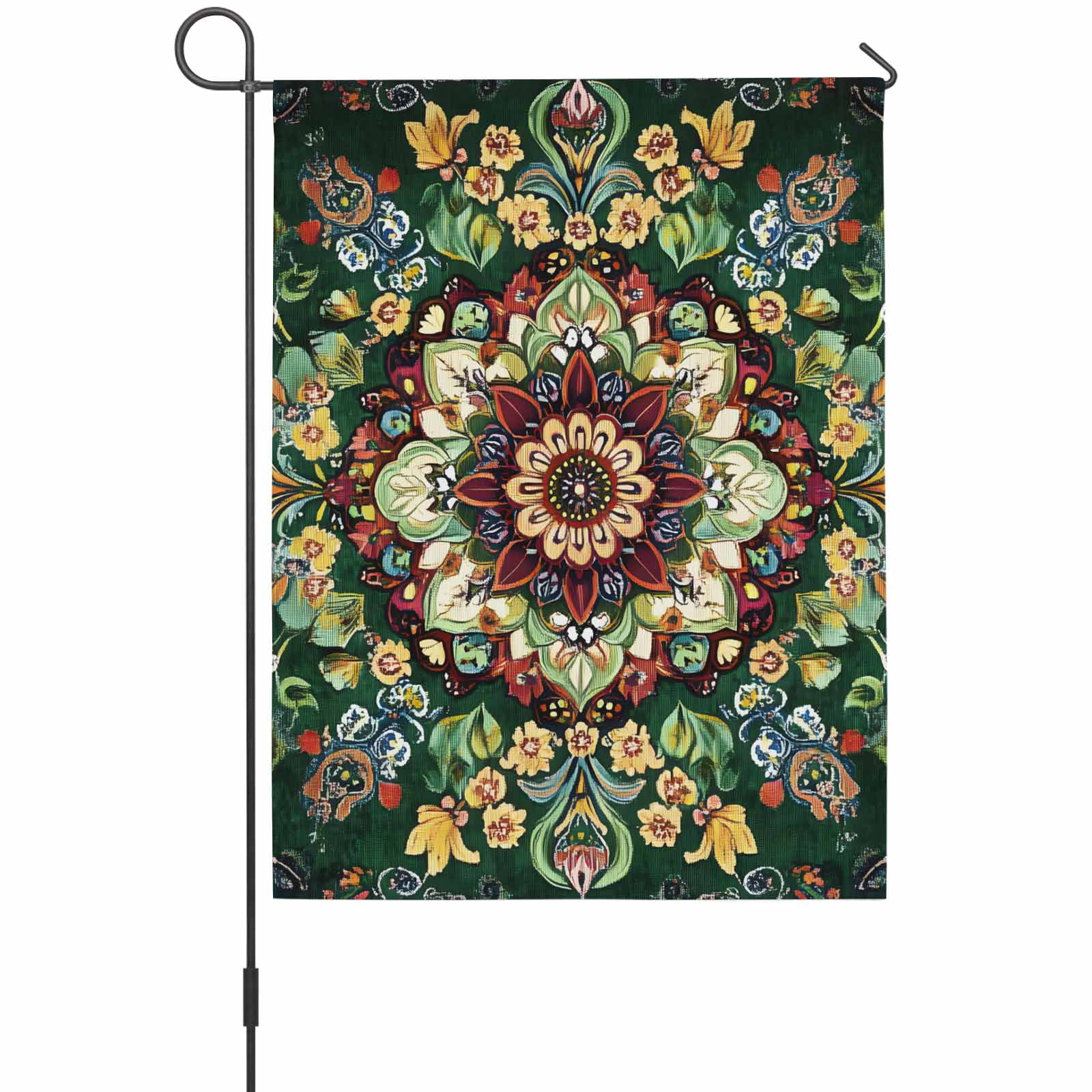 Bohemian Green Flower Pattern Garden Flags For Outdoor, Vintage Tribal ...