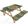 Bohemian Green Flower Pattern Picnic Table Cover with Bench Covers ...