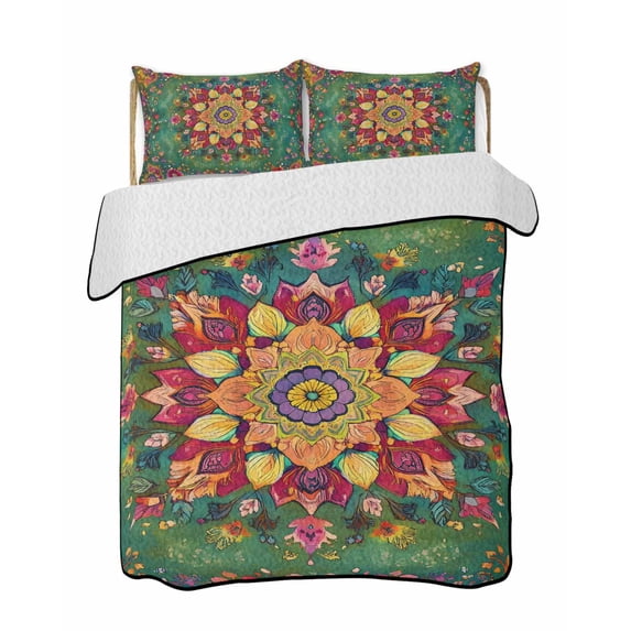 Bohemian Green Flower Pattern Quilts Bedding Set California King ...