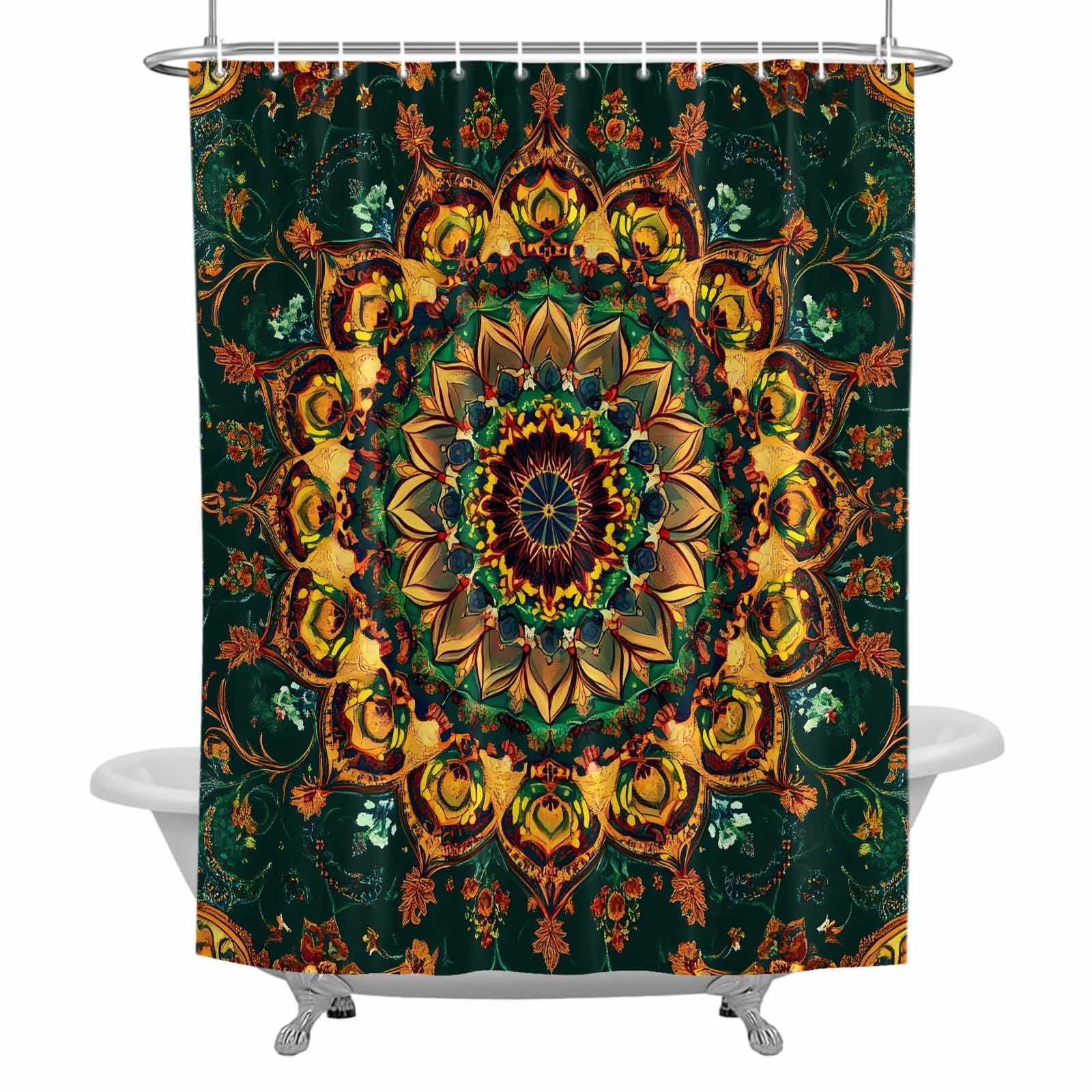 Bohemian Green Flower Pattern Shower Curtain for Bathroom, Vintage ...